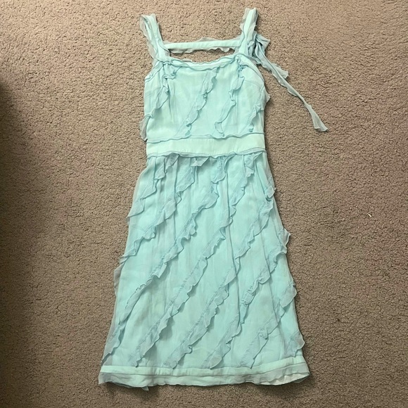 Anna Sui | Dresses | Anna Sui Silk Ruffled Blue Dress | Poshmark